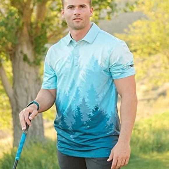 Yatta Golf | Shirts | Yatta Golf Primal Forest Shades Of Blue Polo ...